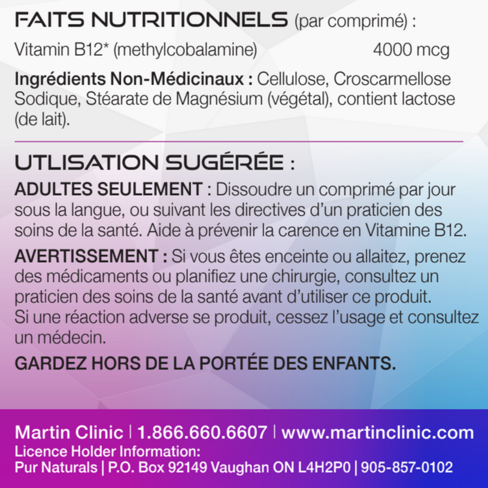 Vitamin B12 from the Martin Clinic
